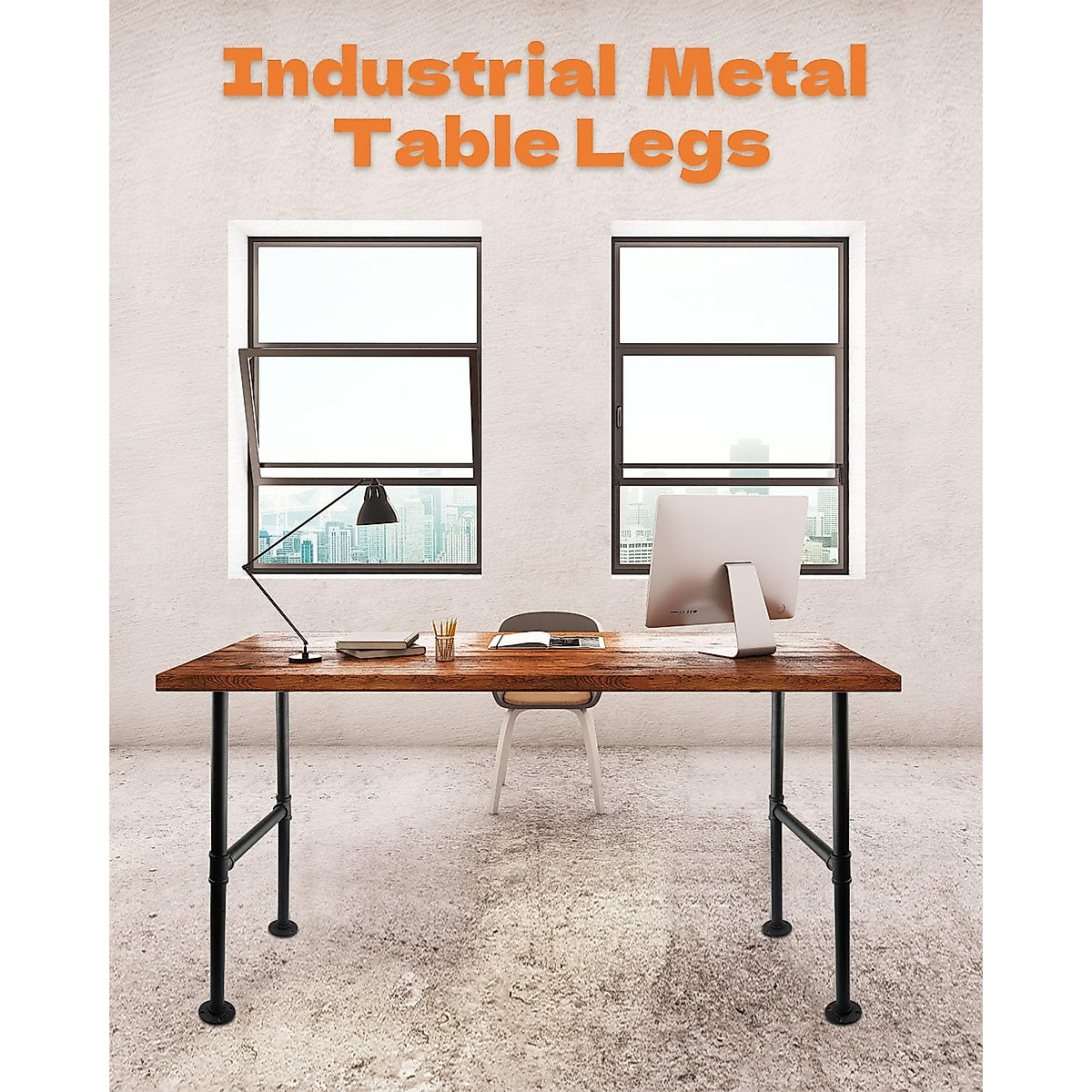 MUZIK 30 Inch Industrial Table Legs, 2 Pack Grey Steel Metal Pipes Vintage Furniture Legs, for Coffee and End Table Legs, 30 in H x 14 in W