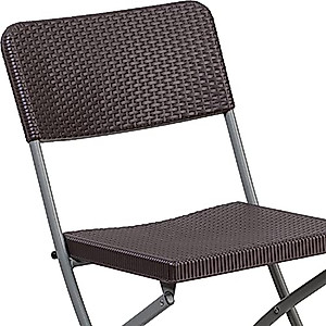 Flash Furniture 6 Pack HERCULES Series Brown Rattan Plastic Folding Chair with Gray Frame