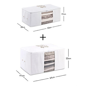 STUFF & THINGS 2 Pack PVC Storage Bags for Bedroom, Clothes and Blanket Organizer, Double Zipper Organization Bag, Foldable Fabric Boxes Laundry Room, Large Capacity Comforter Bag (2 White)