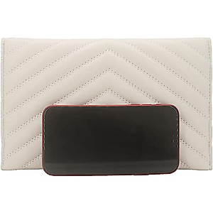 Quilted Women Envelope Clutch Bag Pouch Purse Medium Foldover Evening Handbag Ivory