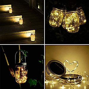 SunKite Solar Mason Jar Lights, 12 Pack 30 LED Waterproof Fairy Firefly Jar Lids String Lights with Hangers(NO Jars), Patio Yard Garden Wedding Decoration - Warm White