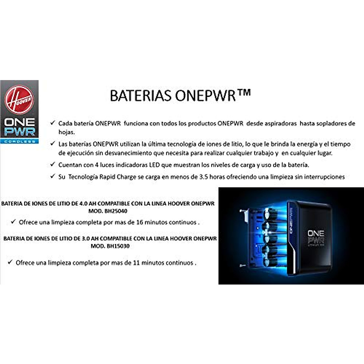 Hoover Blower ONEPWR Cordless Hard Surface Sweeper, Lightweight, Battery Powered, Handheld, BH57225, White