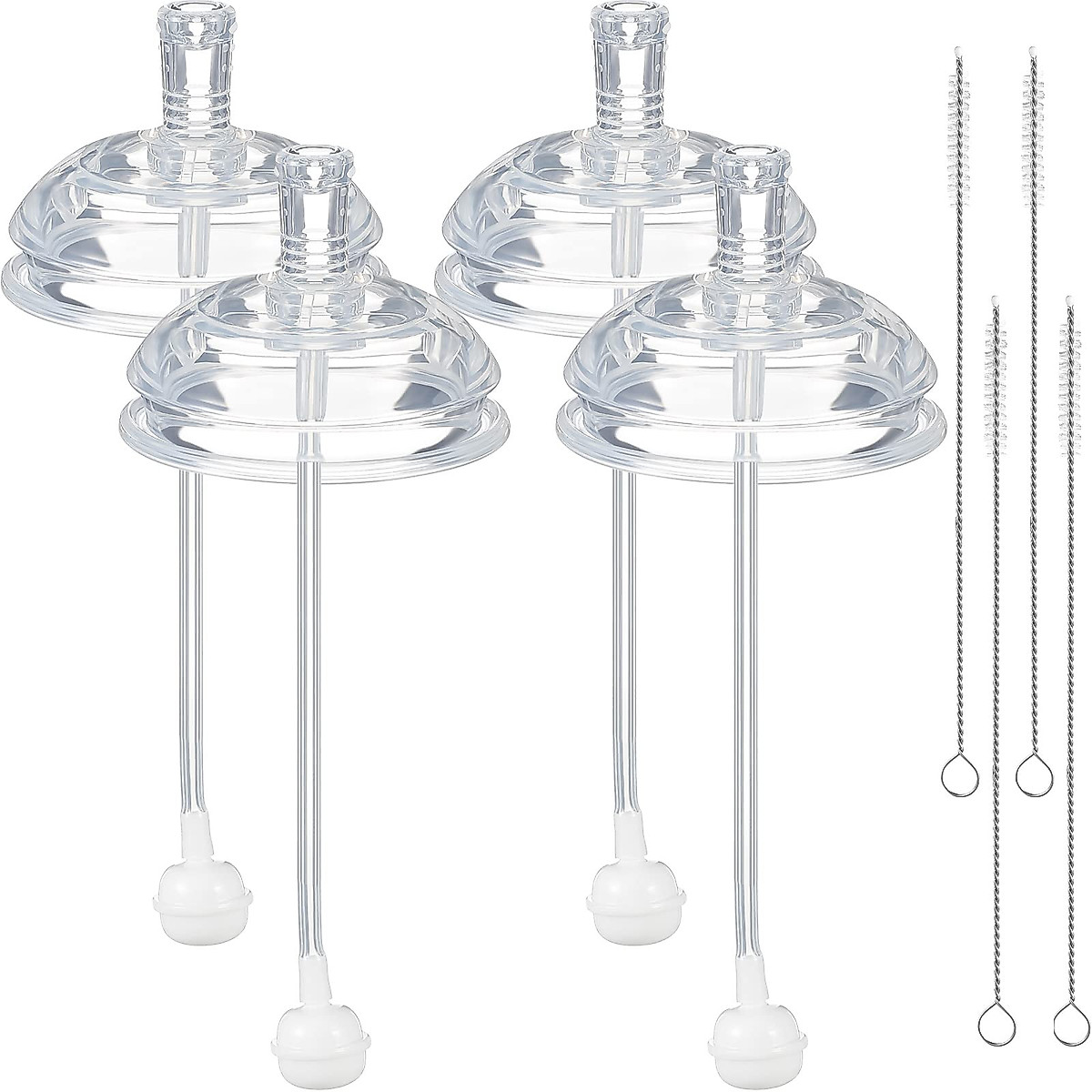 4 Pieces Baby Bottle Nipples (12m+) Medium Flow Silicone Straw Top Nipple Sippy Spout Replacement Nipples and 4 Pieces Cleaning Brushes for 2.8 Inch Diameter Baby Bottle | No BPA | Spillproof