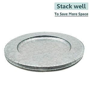 KX-WARE Silver Galvanized Steel Charger Plate, 13-inch Beaded Charger Plates Dinnerware Dishes, Set of 6