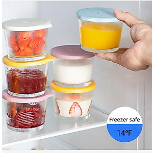 yaocoral 4 Pack 9 OZ Small Round Glass Containers with Lids,Clear Food Jars Airtight Glass Food Container for Food Portion,Overnight Oats,Pickles,Dipping Sauce,Snack,Yogurt,Meal Prep Containers