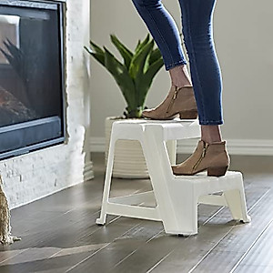 Gracious Living 18.75-Inch Tall, Sturdy Non Slip Plastic 2-Level Home Step Stool for Kitchen, Bathroom, Laundry, or Pantry, White