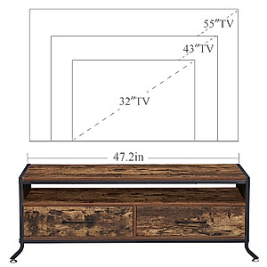 VECELO TV Stand for 55 Inch Industrial Entertainment Center Media Console Table with Storage Drawers for Living Room, 47.2 Inch, Brown