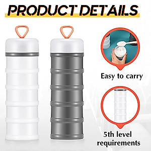 Baderke 4 Pcs Protein Powder Container 5 Layers Stackable Leakproof Container Powder Dispenser with Funnels Stand Keychain Flour Container for Workout Fitness(Gray, White)