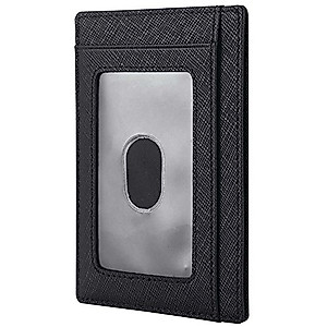 Travelambo Front Pocket Minimalist Leather Slim Wallet RFID Blocking Medium Size Card Holder Gifts for Men (Black Cros)