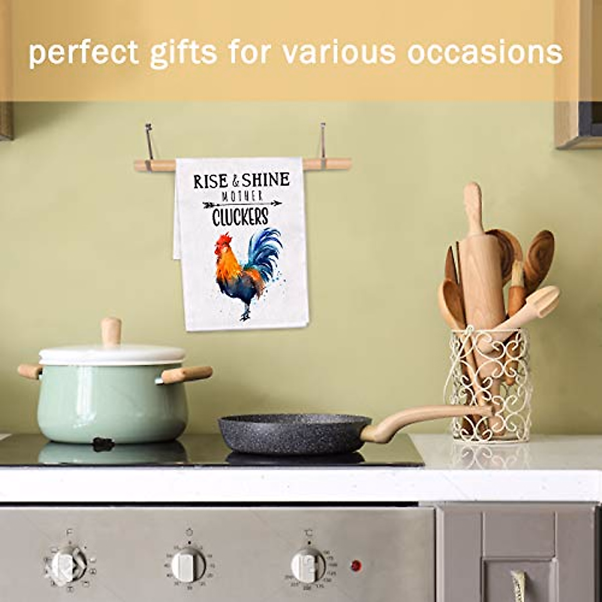 Bonsai Tree Funny Chicken Kitchen Towels with Sayings, Rise and Shine Mother Cluckers Rustic Dish Towels 28” x 28”, White Rooster Farmhouse Tea Towels Housewarming Gifts Decor for New Home