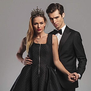 NODG Wedding Crown for women Baroque Queen Crowns Black Rhinestone Tiaras Handmade Crowns Crystal Tiara for Women Wedding Halloween Faire Costume Birthday Music Festival Headband Hair Accessories