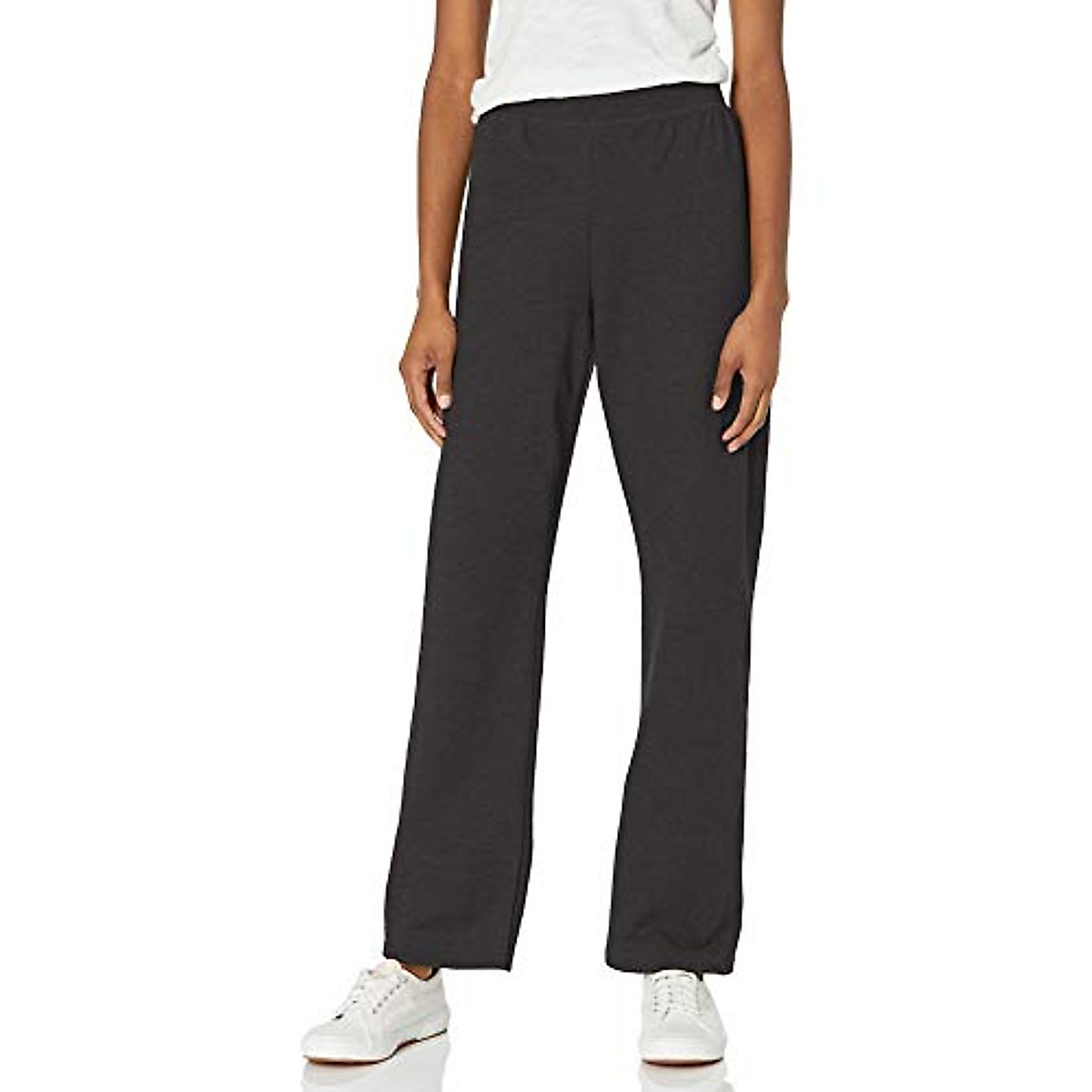 Hanes Women's Open Leg Sweatpants, EcoSmart Fleece Sweats, Regular & Petite, Ebony, Medium