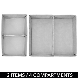 mDesign Fabric Drawer Storage Divider Organizer Bins for Nursery, Kids Bedroom Dresser, Closet, Shelf, Playroom Organization, Hold Clothes, Toys, Diapers, 2 Pack, Gray/White Polka Dot