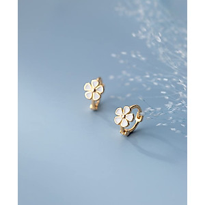 lianiser 14k Gold Plated Floral Flower Small Gold Huggie Hoop Earrings Little Hoop Earrings Statement Jewelry Five Petals Sterling Silver for Women Teen Girl-8mm gold