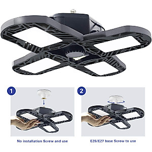 FASCINATE LED Garage Lights 120W, Garage Lighting Deformable E26/E27 LED 12000lm Bright LED Adjustable Ceiling Garage Light Bulb, LED Light for Garage, Barn, Warehouse,Workshop, No Installation