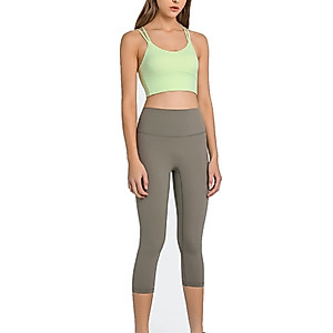 Nanomi Beauty Sports Bras for Women Removable Padded Workout Tanks Criss Cross Back Yoga Crop Tops(Light-Neongreen,X-Large)