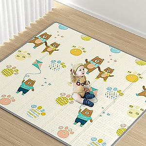 Baby Play Mat, 79" x 71" Extra Large Foldable Play Mat for Floor, 0.6" Thick Reversible Foam Playmat Crawling Mat, Waterproof Baby Floor Mat for Infants, Toddlers and Kids Indoor Outdoor