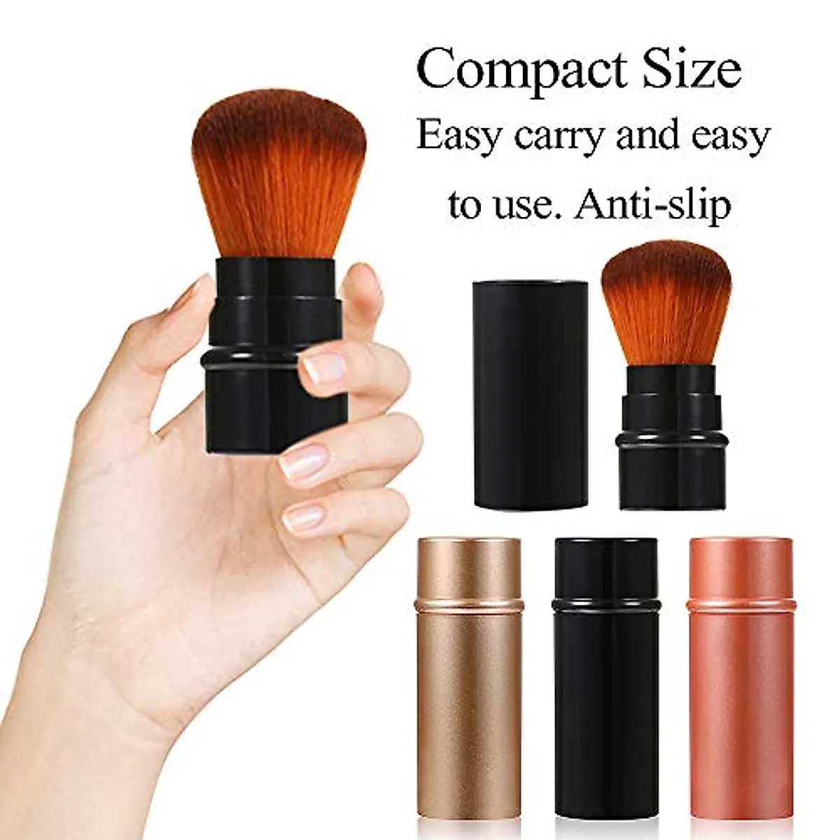 JewelryWe 3 Colors Cosmetic Beauty Makeup Minerals Powder Brush Travel Retractable Kabuki Brush,Foudation Blush Brush Cosmetic Tool (3pcs)