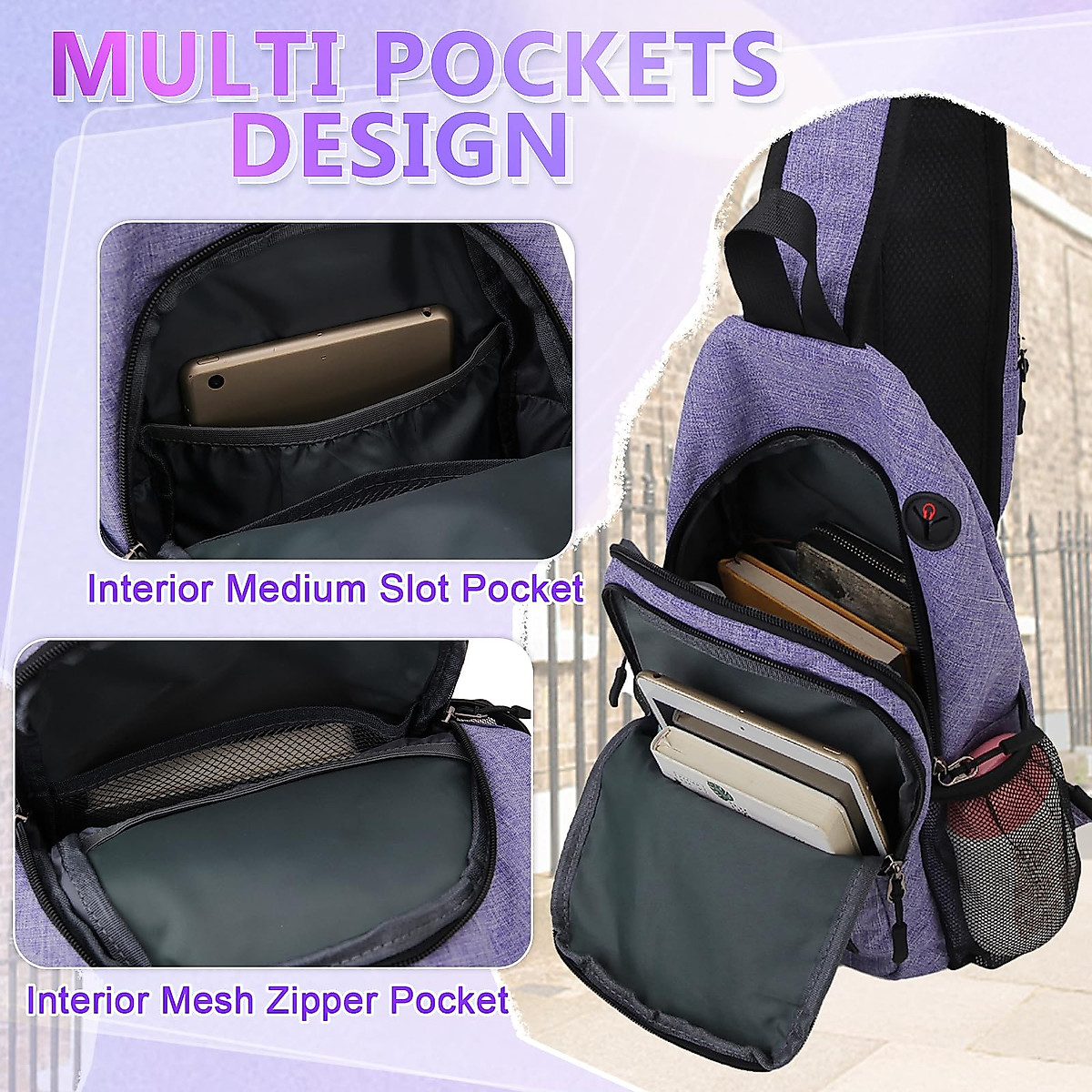 VX VONXURY Sling Backpack Women, Multipurpose Crossbody Bags for Women Trendy Lightweight Chest Bag for Travel Hiking Cycling