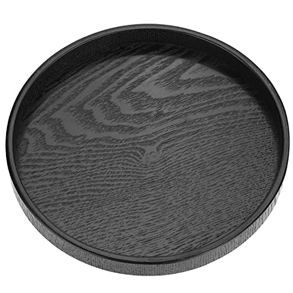 Watris Veiyi Round Shape Solid Wood Serving Tray, Wooden Tea Coffee Snack Tray, Food Meals Serving Plate with Raised Edges, Black Decorative Tray for Home Restaurant Office Teahouse(27cm)