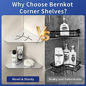 Bernkot Corner Shower Shelf 10" Brushed 304 Stainless Steel Pentagonal Corner Shelves Recessed Bathroom Shower Shelf 2 Pack, No Drilling Needed