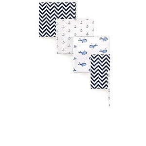 Hudson Baby Unisex Baby Cotton Flannel Receiving Blankets Bundle, Blue Whale, One Size