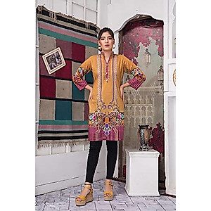 IshDeena Pakistani Kurtis for women Indian Style Cotton Tunics Womens Tops Printed Lawn (2X-Large, Musturd Yellow)