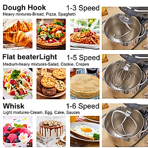 Biolomix Kitchen Electric Stand Mixer, 6-Speed Tilt-Head Food Mixer with 6.5-QT Stainless Steel Bowl, Dough Hook, Flat Beater, Whisk and Anti-Splash Cover, Red (6.5-QT, Gray)