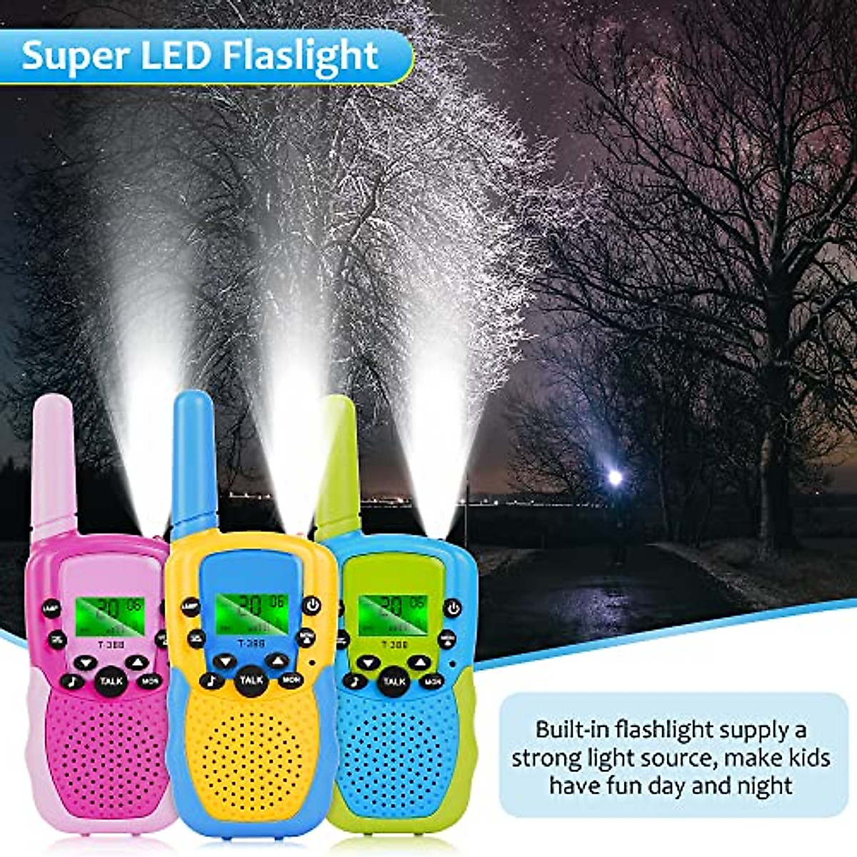 WPQOZZLP Walkie Talkies for Kids，5KMS Long Range Walkie Toy 22 Channels 2 Way Radio Toy with Backlit LCD Flashlight, Gifts Toys for 3-12 Year Old Boys Girls（3 Pack）