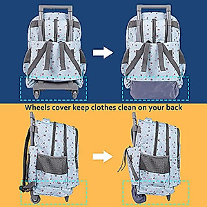 seastig Rolling Backpack for Kids Wheeled Backpack Double Handle Wheeled Backpack with Lunch Bag and Pencil Case Set