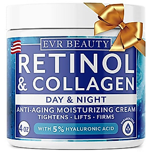EVR Beauty Powerful Retinol and Collagen Anti Aging Face Cream for Mature Skin - Natural Deep Wrinkle Cream with Hyaluronic Acid for Women and Men of all Skin Types - Use Day and Night - 4 ounce