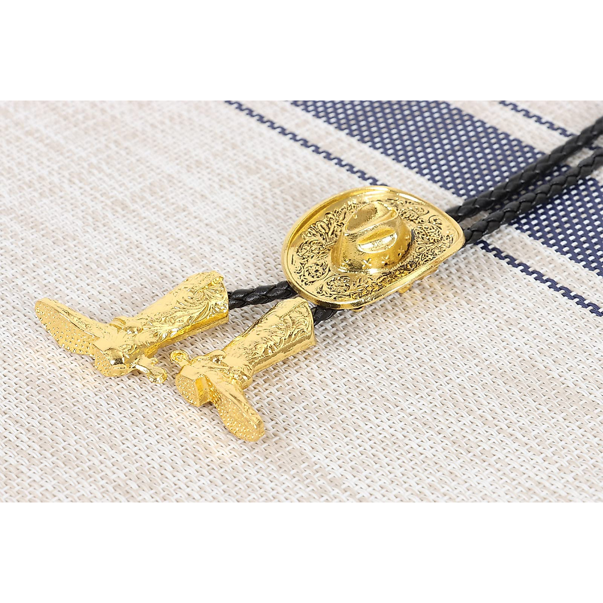 Bolo Ties for Men Western - 3D Cowboy Hat Bolo Tie Design with Vintage Cowboy Boots Bolo Tie Western Bolotie Cowboy Bola Tie (Gold Cowboy Hat Tie)