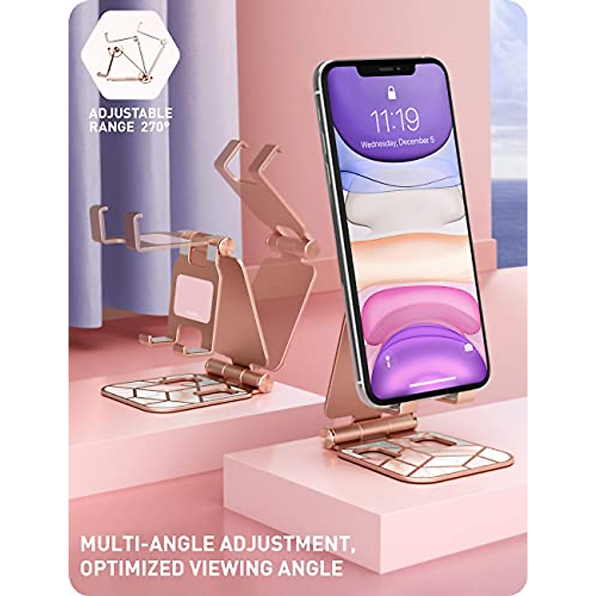 i-Blason Cell Phone Stand, Foldable Adjustable Phone Mount Holder, Compatible with iPhone 14/iPhone 13/iPhone 12/iPhone 11/Galaxy S22/S21/Pixel 6, Android Smartphones, All Smart Phone (Marble)