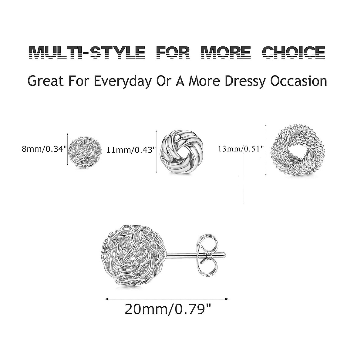 FIBO STEEL 3 Pairs Gold Knot Earrings For Women Men 14K Gold Plated Woven Ball Stud Earrings Simple Post earrings For Women Silver Tone