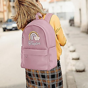 Dipopizt Custom Backpack for Girls and Boys with Name Rainbow Embroidery Print, Personalized Back to School Backpack for Kids First Day of School, Casual Backpack for Child