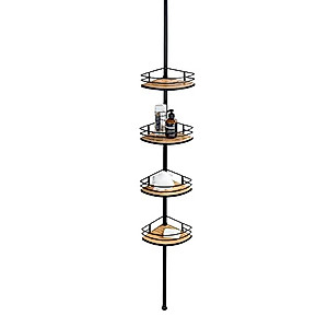 WENKO Dolcedo Corner Bamboo and Stainless Steel Telescopic Bathroom Shower Shelf Height Adjustable with 4 Shelves, Black/Natural, 31 x 65-275 x 23 cm