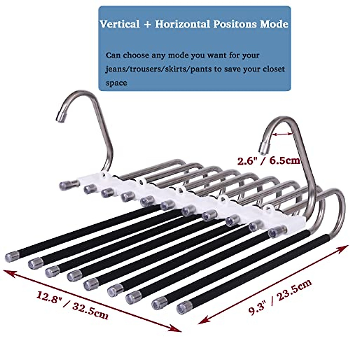 Pants Hangers Space Saving [Upgrade] Collapsible Pants Hangers Multifunctional Pants Rack Hanger for Closet Trousers Scarf Jeans Slack 9 Tier Pants Hanger with 5 Extra Clothes Hangers (1 Pc)