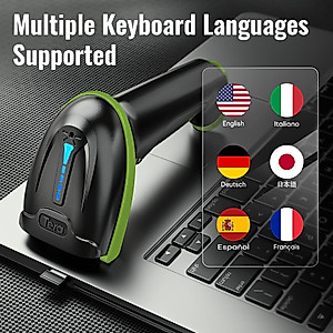 Tera Barcode Scanner Wireless Versatile 2-in-1 (2.4Ghz Wireless+USB 2.0 Wired) with Battery Level Indicator 328 Feet Transmission Distance Rechargeable 1D Laser Bar Code Reader USB Handheld (Green)