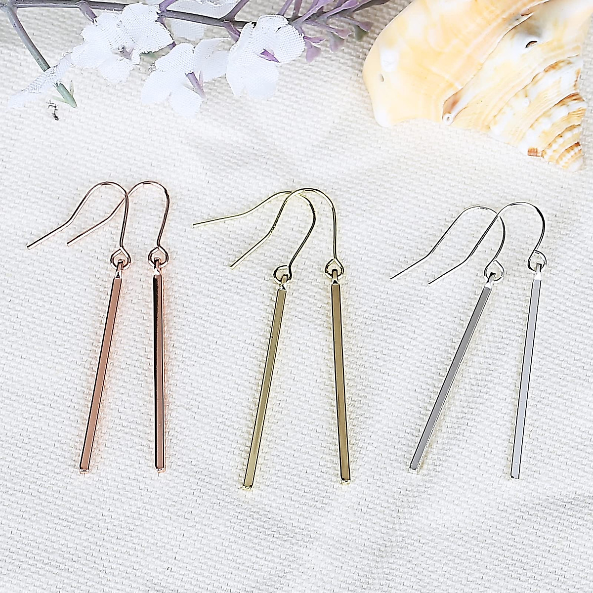 Vertical Bar Dangle Earrings for Women Minimalist Gomggsale Women's Drop Dangle Earrings Simple Geometric Jewelry (Rose Gold)