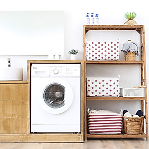 Sea Team Collapsible Canvas Fabric Storage Basket with Handles, Rectangle Waterproof Storage Bin, Box, Cube, Foldable Shelf Basket, Closet Organizer, 16.5 x 11.8 x 9.8 Inches, Red Stripe