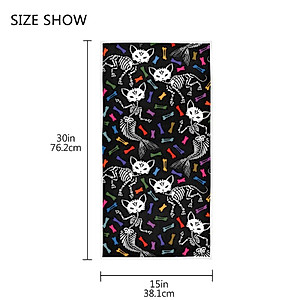 Tamniee Cat Skelton Bones Hand Towels Halloween Sugar Skull Decor Kitchen Dish Towel Quality Premium Bathroom Washcloth 30 x 15 Inches for Beach Guest Hotel Spa Gym Sport Yoga Home