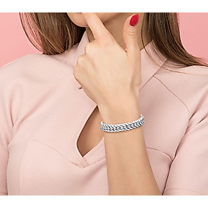 Savlano 925 Sterling Silver 10mm Rombo Double Cuban Curb Chain Bracelet -7.5 inch Hollow Cuban Curb Bracelet for Women - Made in Italy Comes with Gift Box