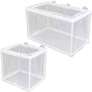 2 Pack Fish Breeding Box, 2 Pcs Fish Tank Breeder Net, Aquarium Separation Net Nylon Incubator Mesh, Fry Hatchery Incubator Mesh with 8 Suction Cup for Newborn Small Fish (Small Size, Big Size)