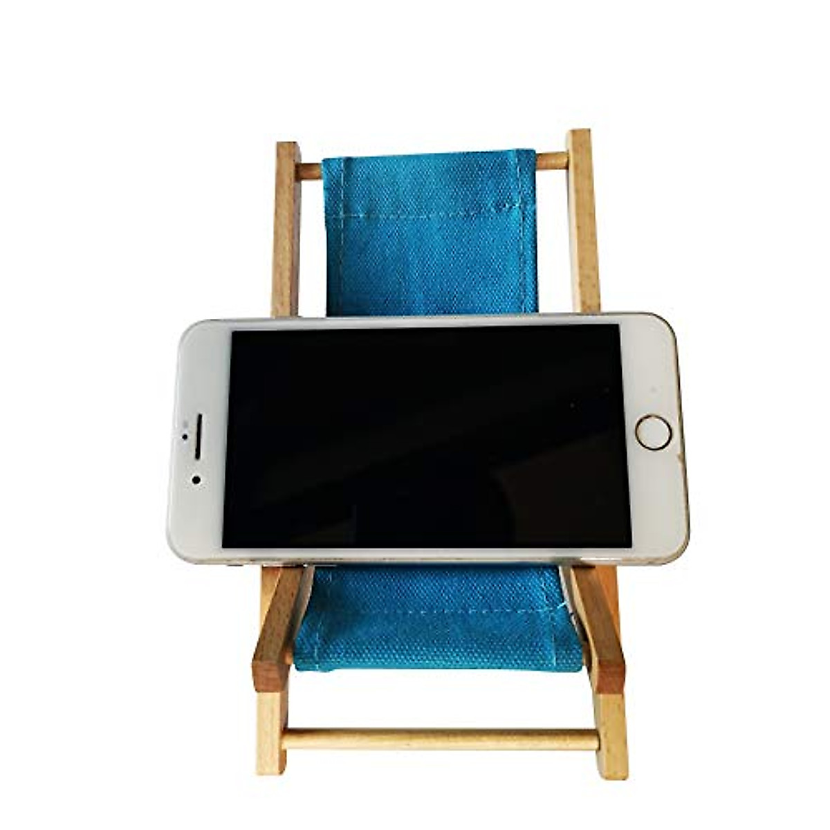 Hanpo Cell Phone Holder Wood & Canvas Beach Deck Chair - Desk Stand for Smart Phone 5.5 Inches (Light Brown) (Turquoise)