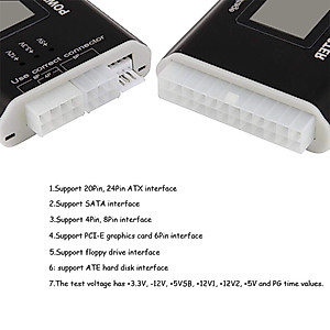 Comidox 1Pcs 20/24 Pin LCD Computer PC Power Supply Tester for ATX BTX ITX TFX SATA with Buzzer Automatic Alarm