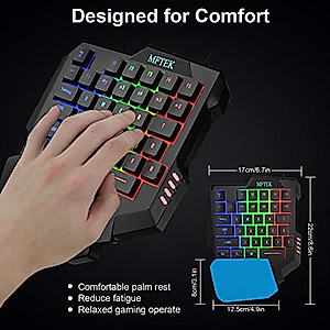 MFTEK One Hand Gaming Keyboard and Mouse Combo, RGB Rainbow Backlit One-Handed Mechanical Feeling Keyboard with Wrist Rest Support, USB Wired Keyboard Mouse and Mouse Pad Set for PC PS4 Gamer