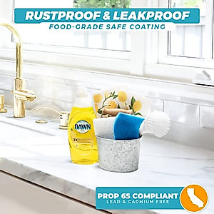 Saratoga Home Farmhouse Sponge Holder for Kitchen Sink No-Scratch, Rust-Resistant Coated Galvanized Steel with Rustic Wooden Accent, Caddy Fits 2+ Sponges, Pads and Scrub Brushes