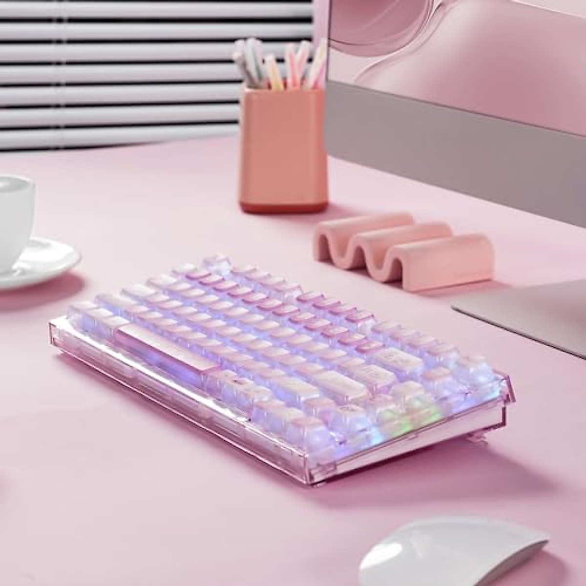 YUNZII X75 PRO 82 Key Wireless Hot Swappable Mechanical Gaming Keyboard with Transparent Keycaps,BT5.0/2.4G/USB-C, Gasket Mount Keyboard,for Windows/Mac (Crystal White Switch, Wireless-Pink)