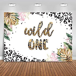 Mocsicka Leopard Wild One Backdrop Girls Pink Safari Theme 1st Birthday Party Background Leopard Print First Birthday Party Cake Table Decoration Banner Photo Booth Props (7x5ft)