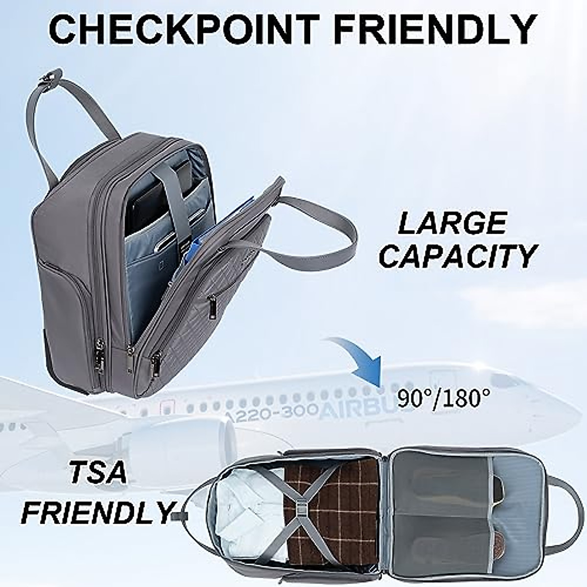 EMPSIGN Underseat Carry On Wheeled - 16” Multi-functional Lightweight Overnight Rolling Underseater Bag, Carry-on Bag with Spinner wheels for Women Men Travel Business, Dark Grey